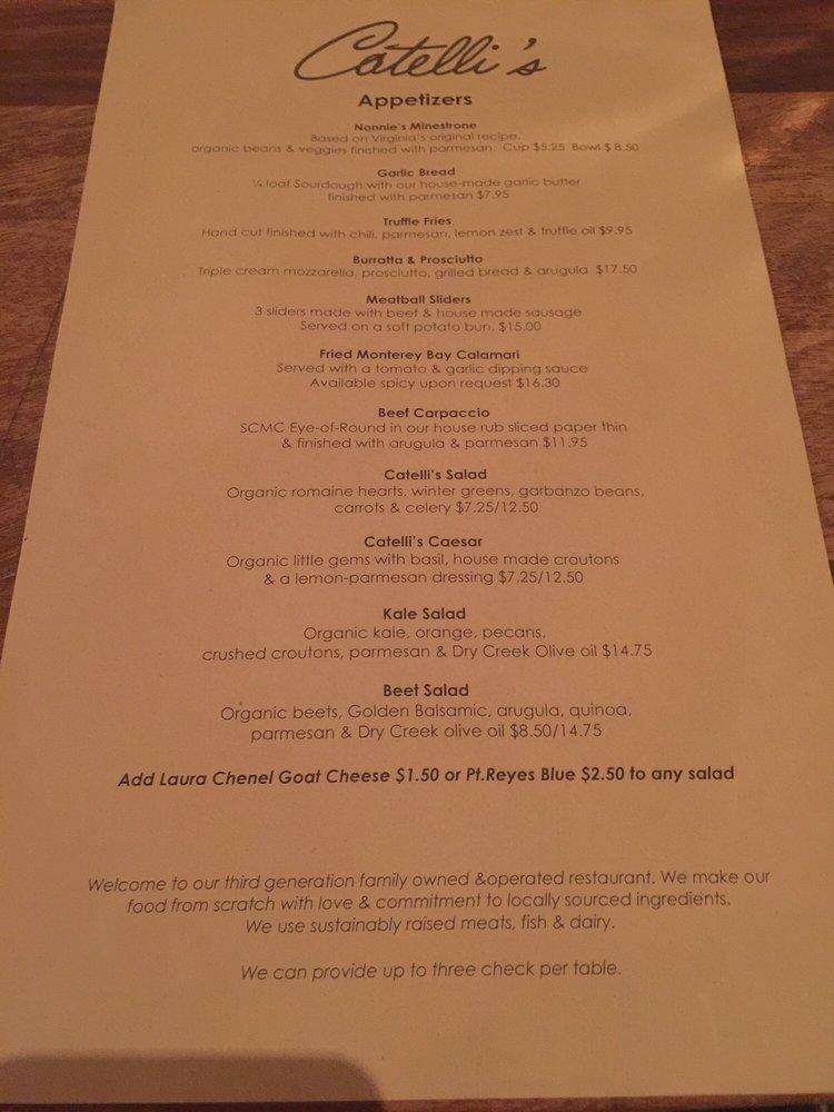 Menu at Catelli's Restaurant, Geyserville