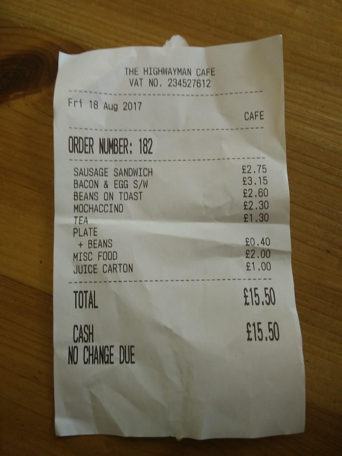 Menu at Highwayman Cafe, York