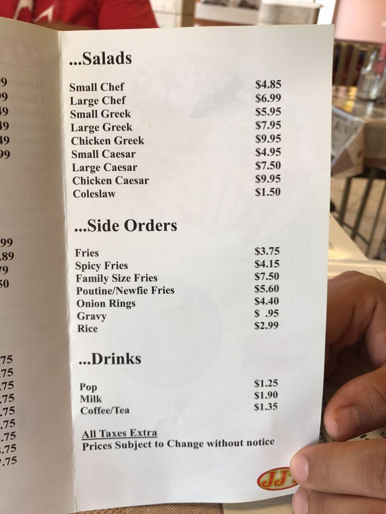 Menu at JJ's Steak & Burgers restaurant, Cobourg