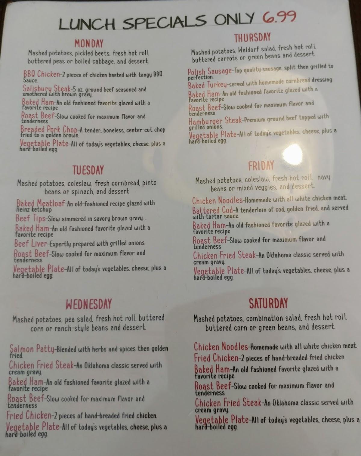 Menu at Polly Anna Cafe, Woodward