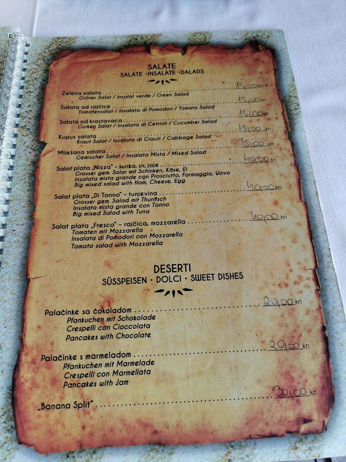 Menu at Restaurant Bonaca, Sukošan