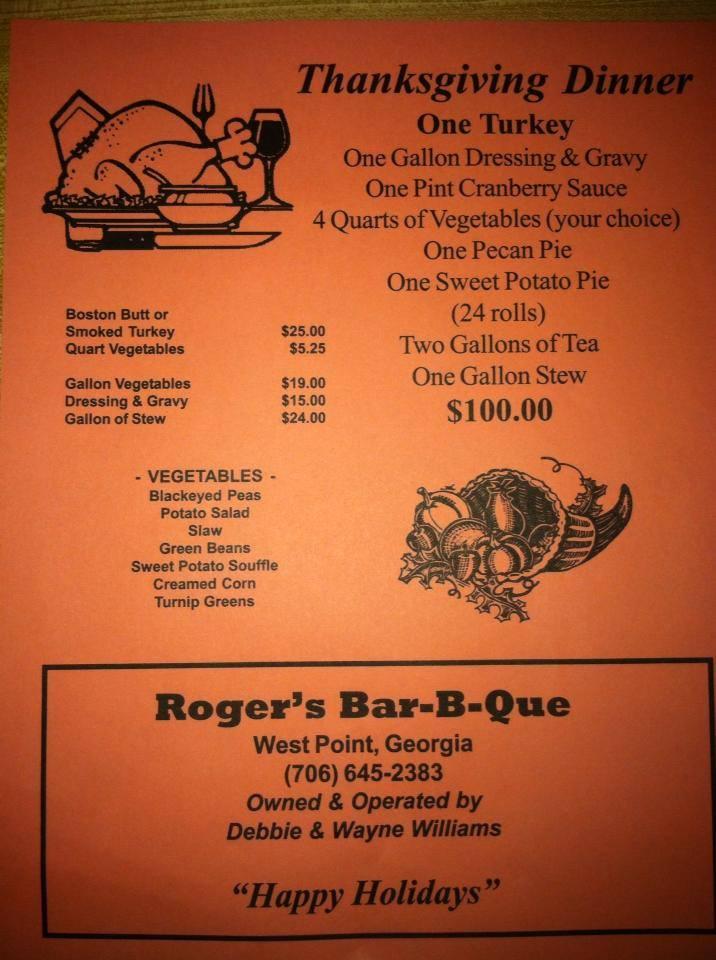 Menu at Rogers Pit-Cooked Bar-B-Que, West Point