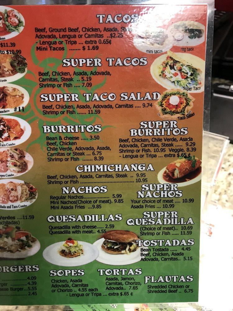 Menu at Super Taco Mexican Restaurants, Elk Grove, Laguna Blvd UNIT 90