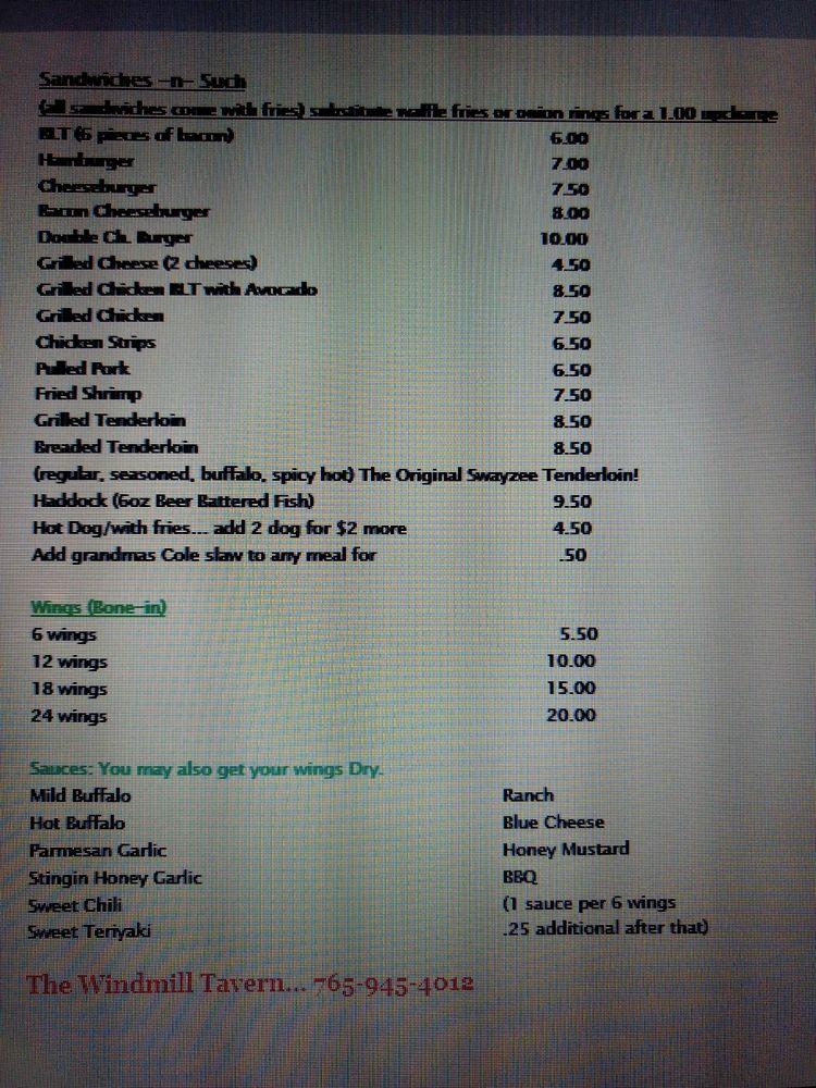 Menu at The Windmill Tavern pub & bar, Windfall