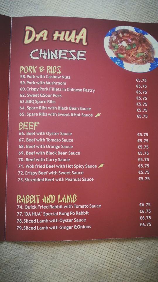 Menu at Da Hua Restaurant, Fgura