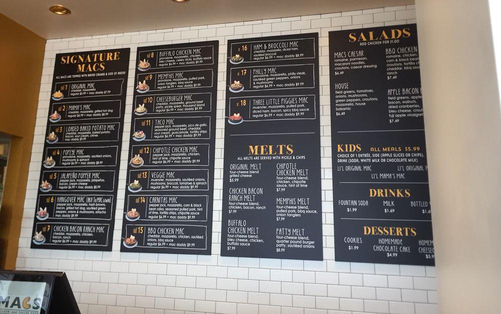 Menu at MACS (Macaroni And Cheese Shop) Brookfield restaurant, Brookfield