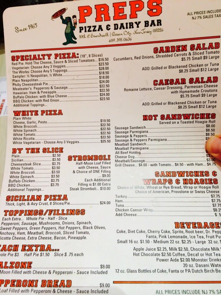 Menu at Preps Pizza pizzeria, Ocean City