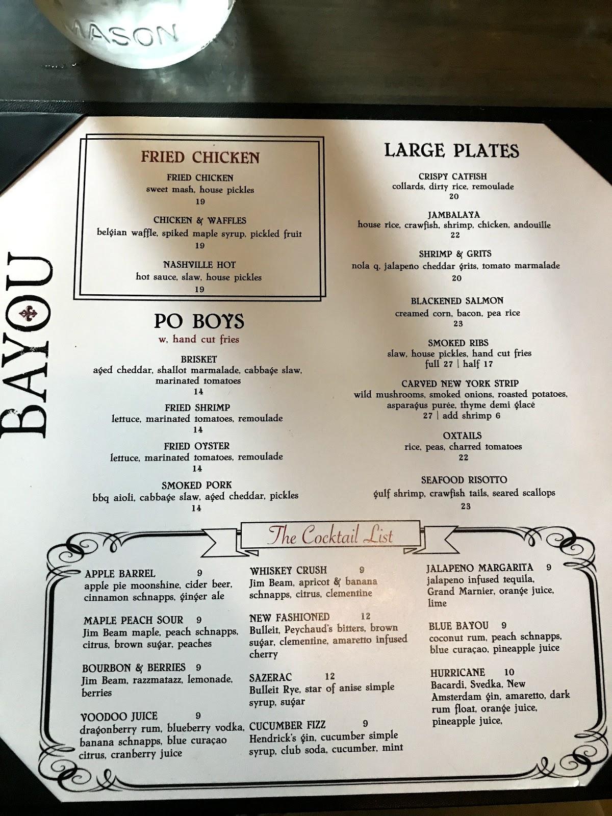Menu at The Bayou Easton pub & bar, Easton