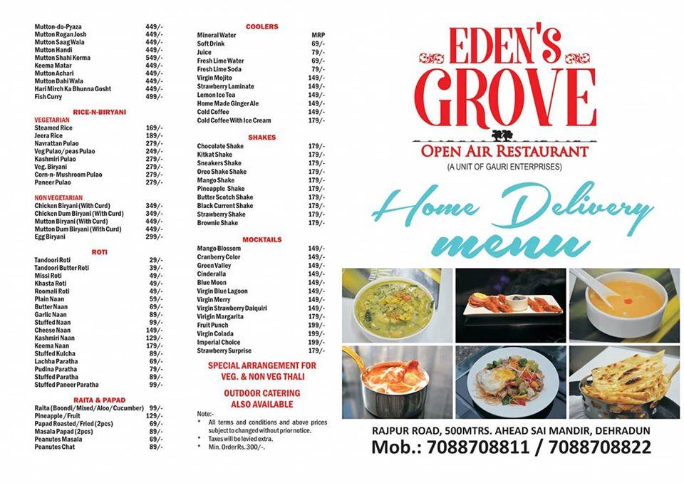 Menu at Eden's Grove, Dehradun, 205