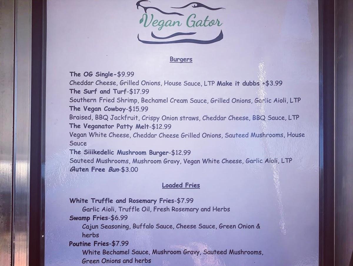 Menu at Vegan Gator Food Truck restaurant, Gainesville, 220 NW 8th Ave