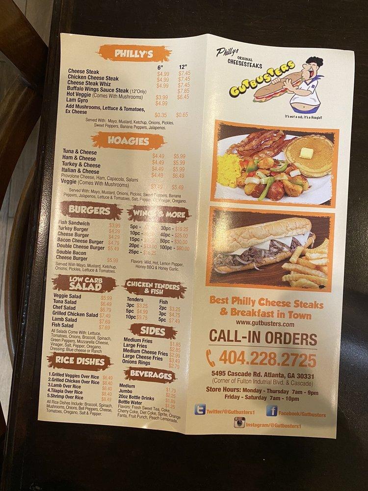 Menu at Gut Busters restaurant, Atlanta, Cascade Rd