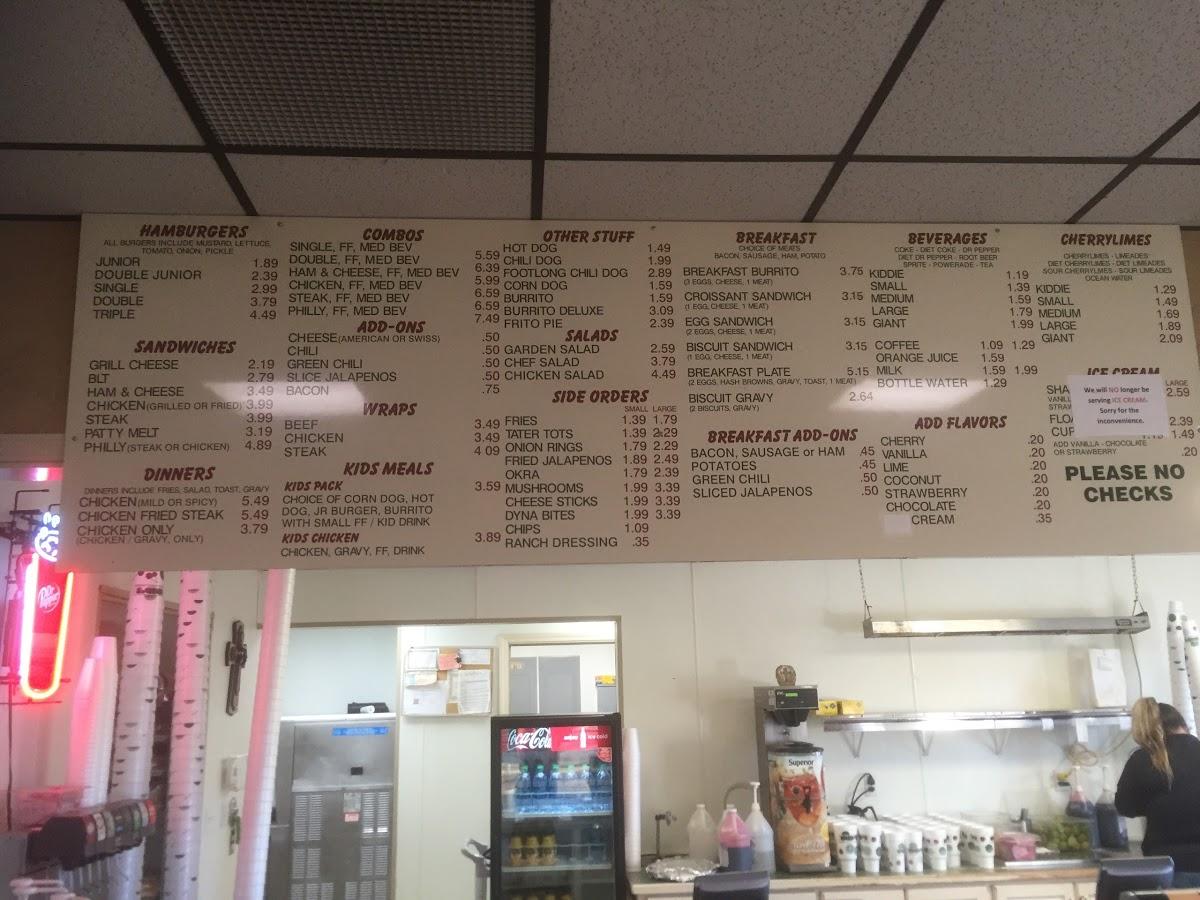 Menu at Hud's restaurant, Amarillo, Bell St