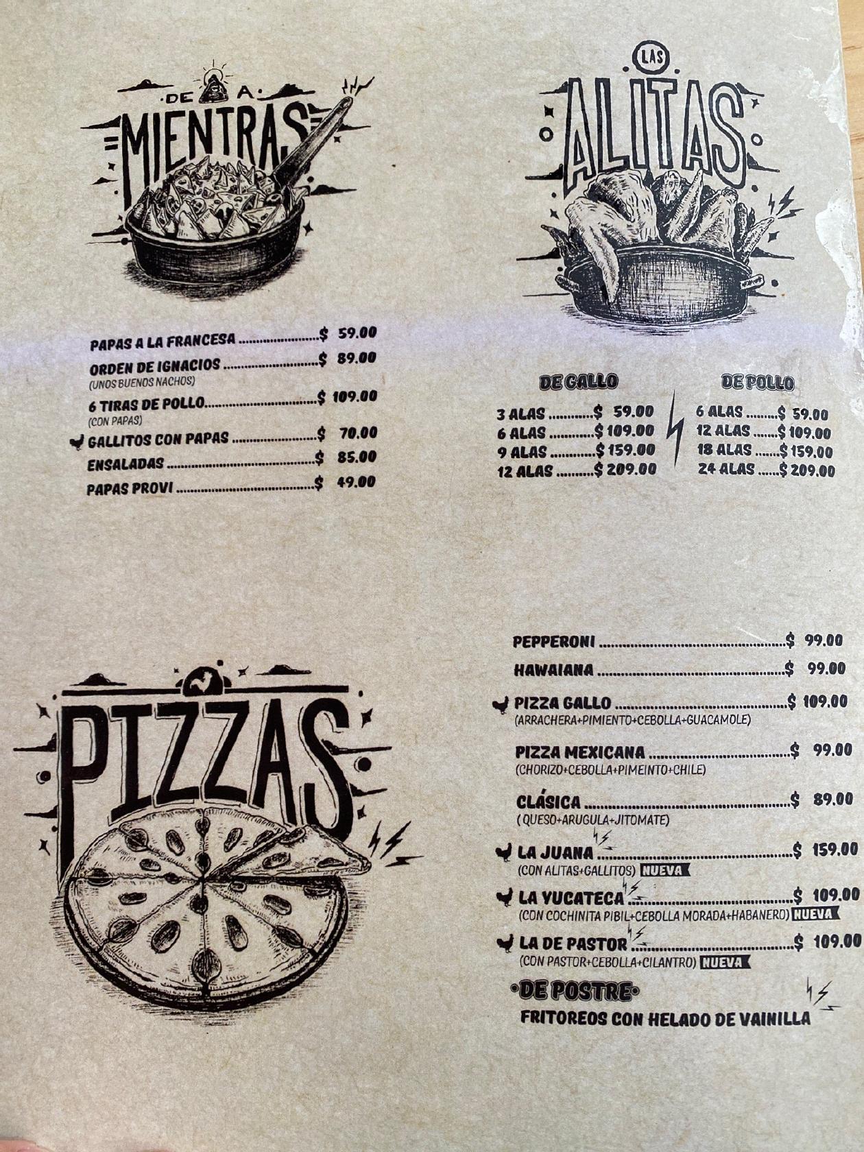 Menu at Juan gallo Lomas restaurant, San Luis Potosi, Guadalcazar 305
