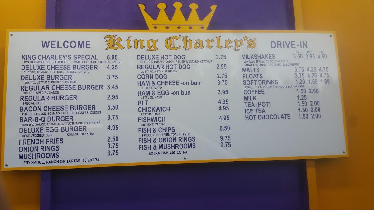 Menu at King Charley's Drive-In restaurant, Snohomish