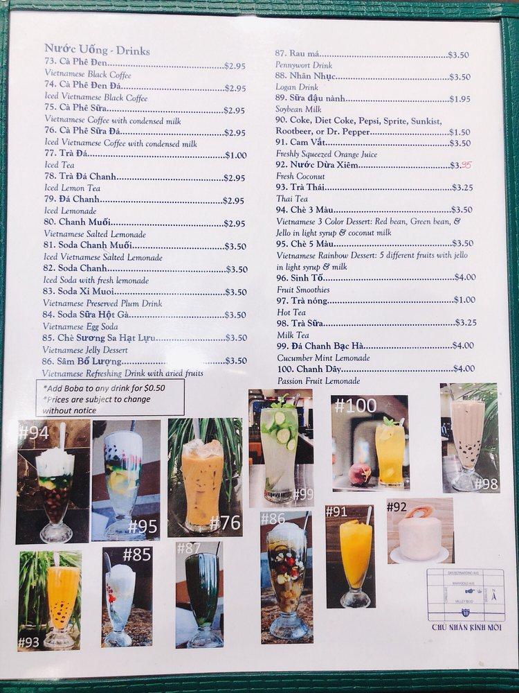 Menu at Pho Ha Vietnamese Restaurant, Fontana