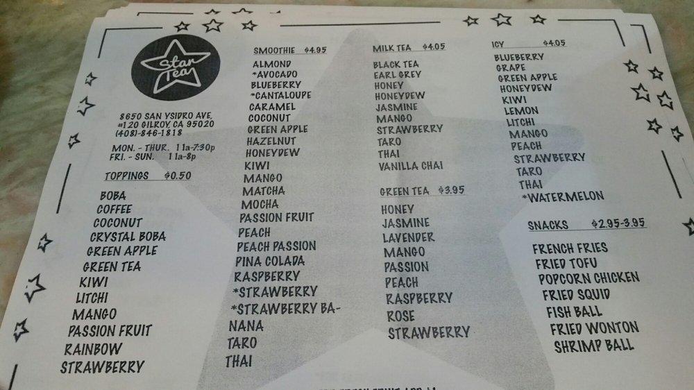Carta del pub y bar Star Tea, Gilroy