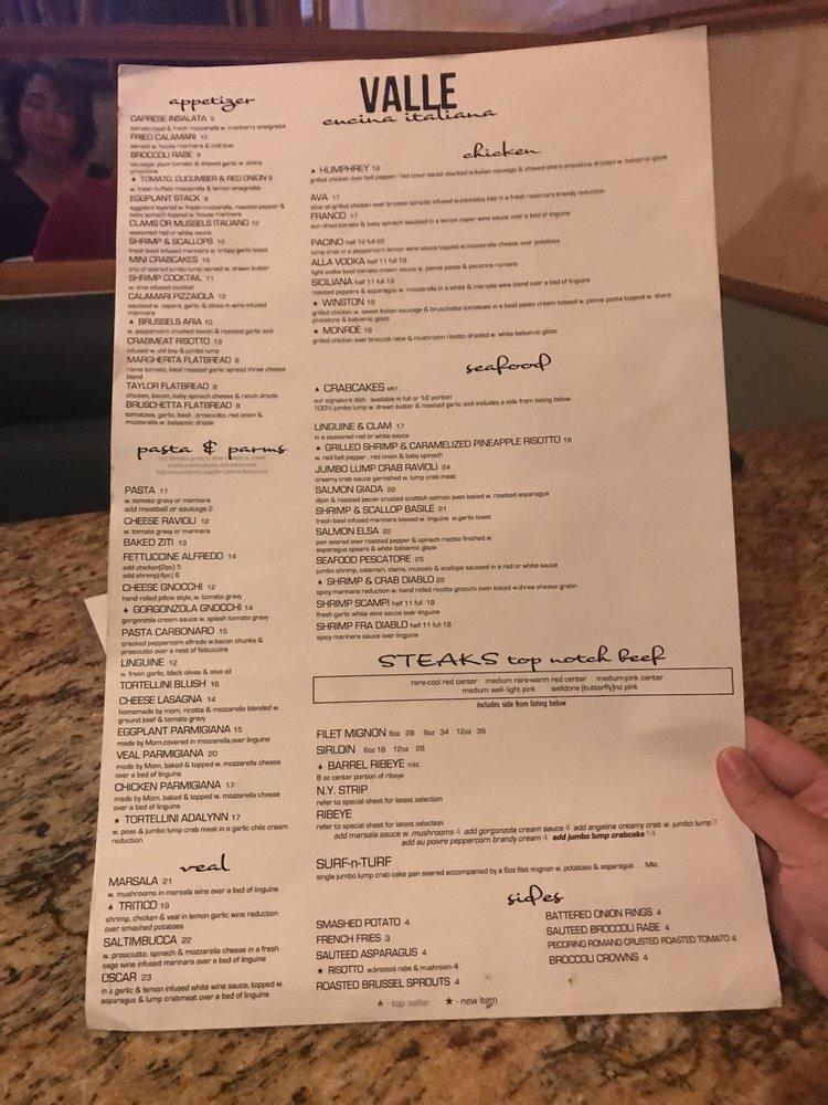 Menu at Valle Cucina steakhouse, Pike Creek