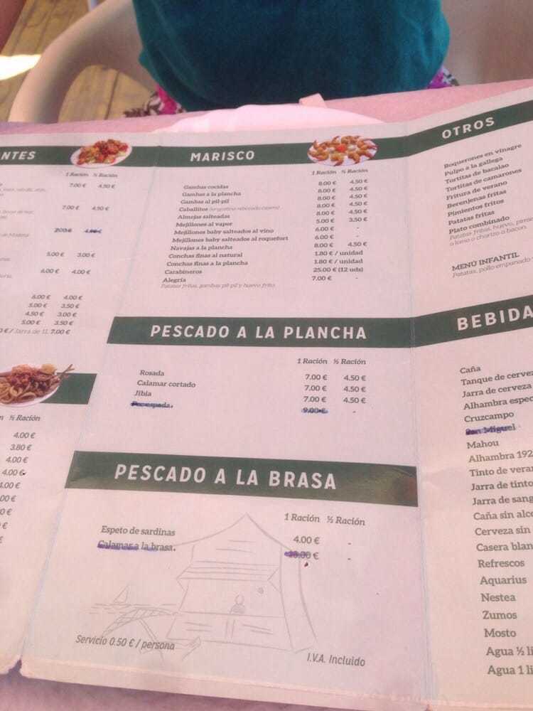 Carta del pub y bar Chiringuito Aquí Mismo & Playa Antonio, Torre del ...