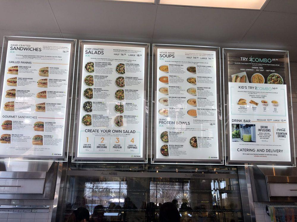 Menu at Café Zupas restaurant, Wheeling