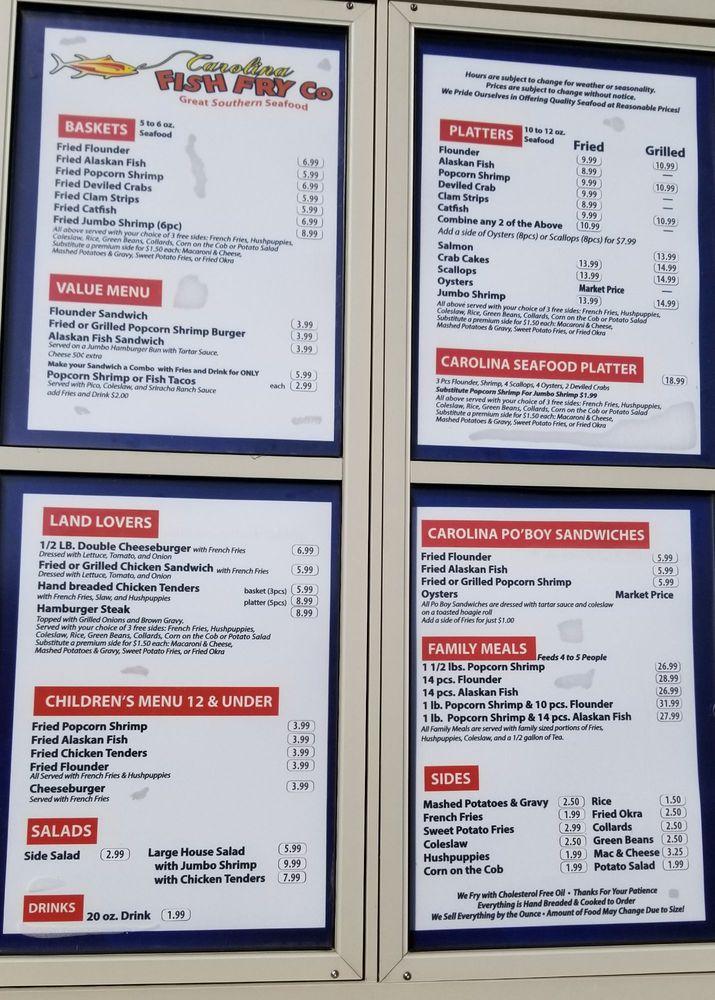 Menu at Carolina Fish Fry Co. restaurant, Greensboro