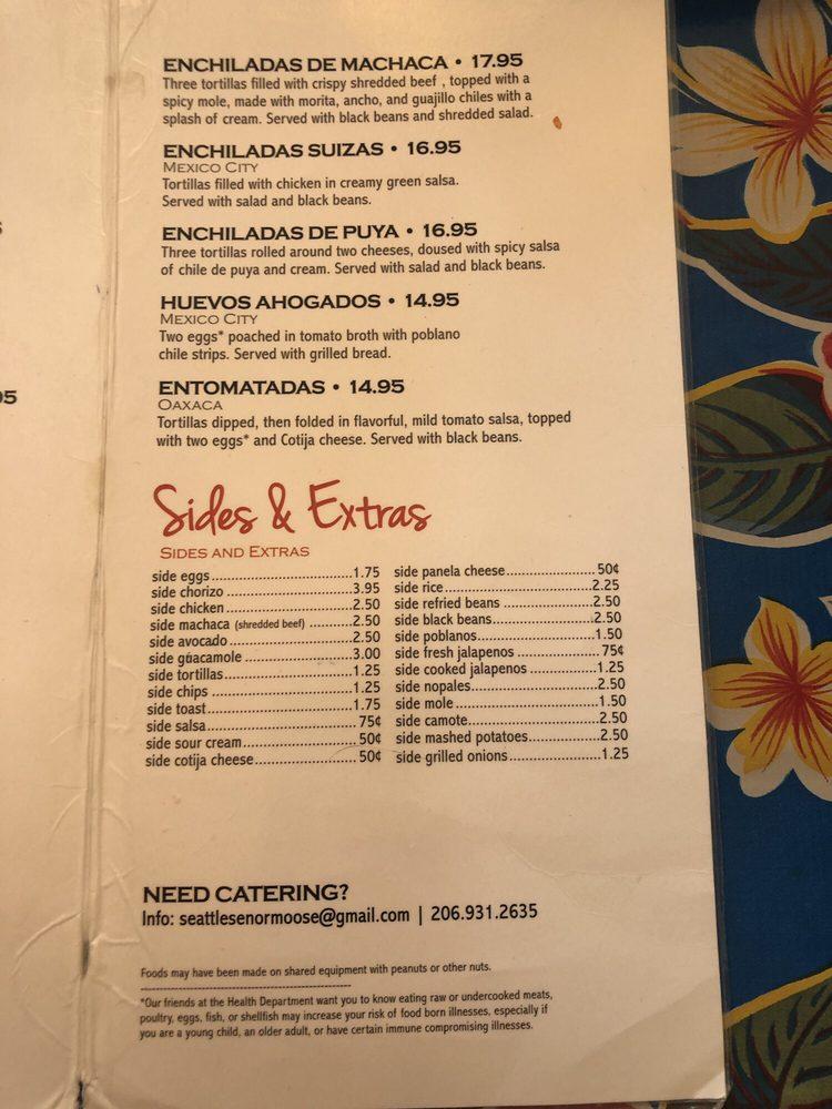 Menu at El Moose restaurant, Seattle