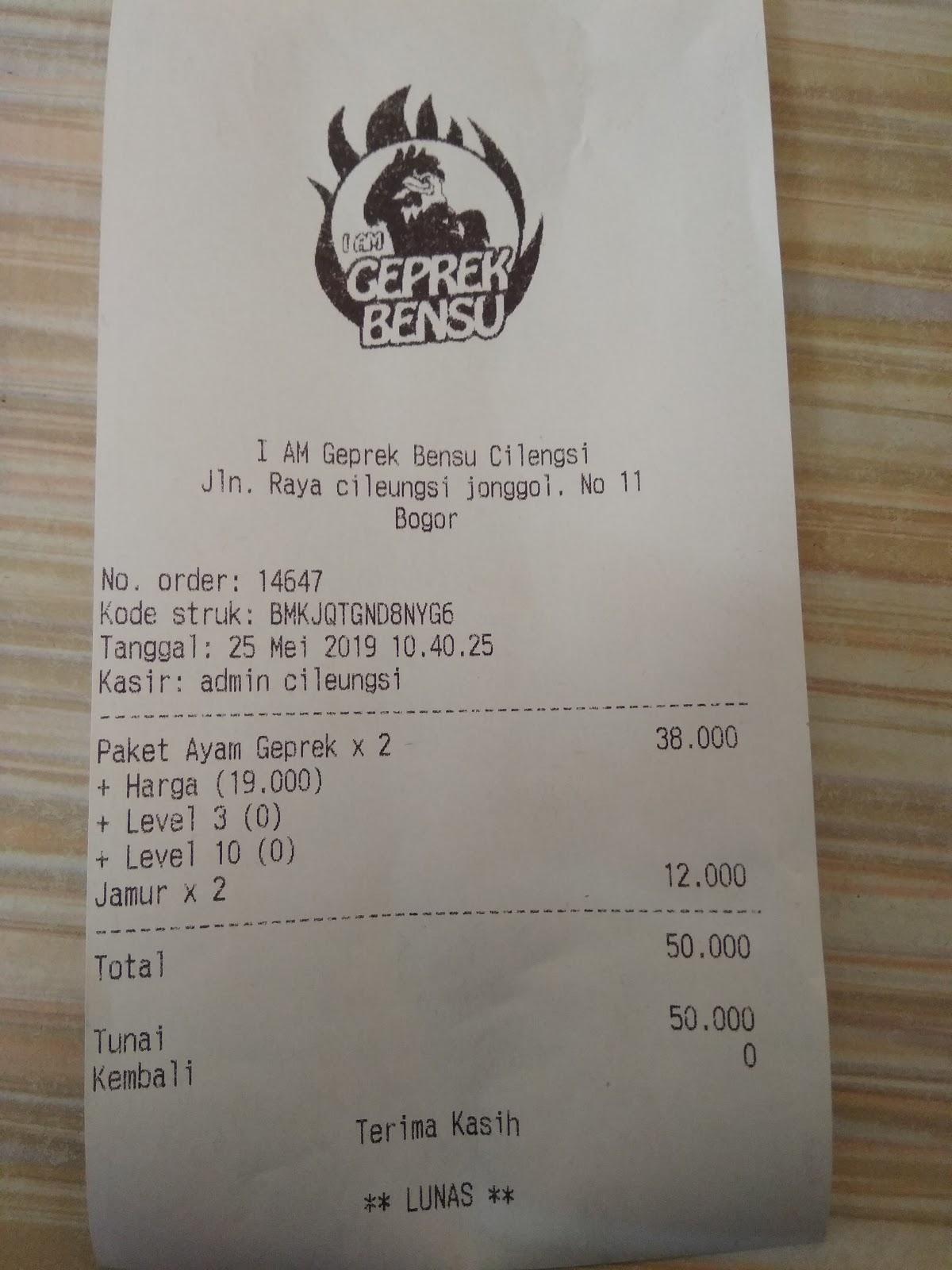 Menu at I Am Geprek Bensu restaurant, Cileungsi
