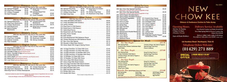 Menu at New Chow Kee fast food, Hartlepool