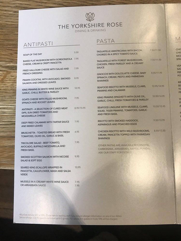 Menu at The Yorkshire Rose pub & bar, Warfield