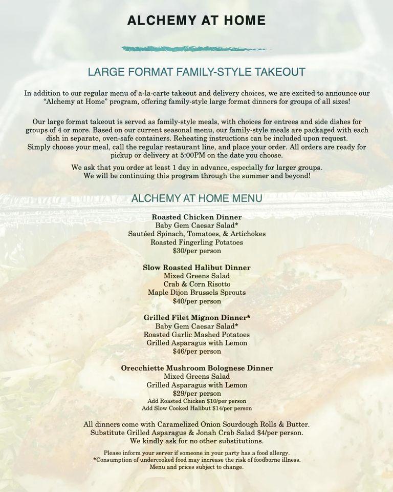 Menu at Alchemy Bistro & Bar, Edgartown