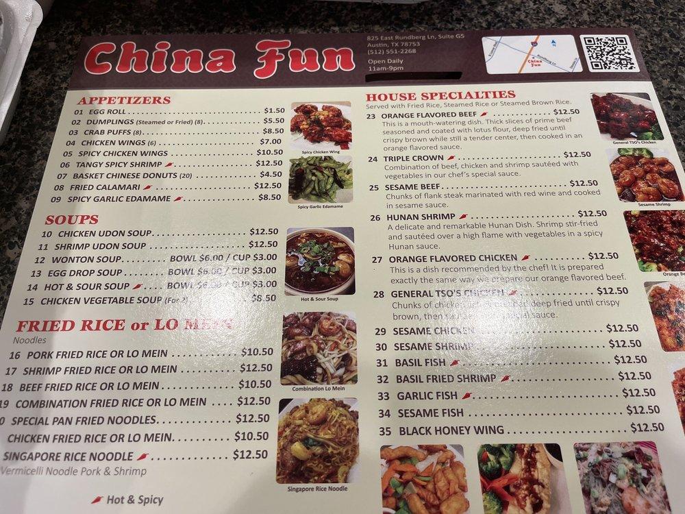 Menu at China Fun restaurant, Austin