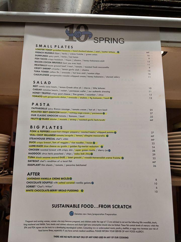 Menu at G Bar and Kitchen, Swampscott