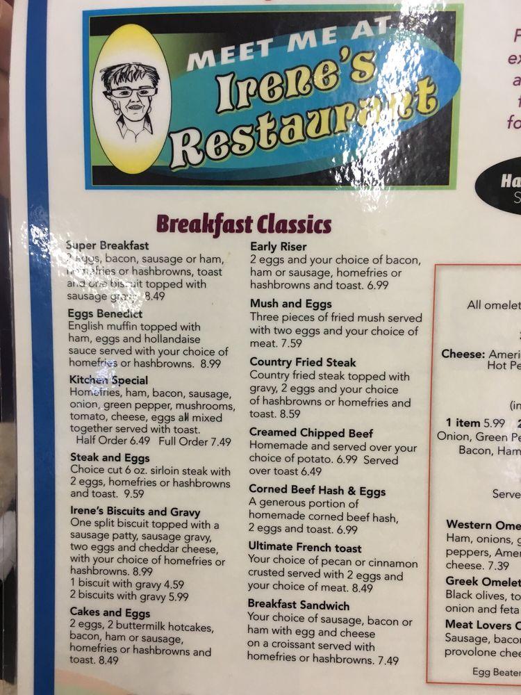 Menu at Meet Me At Irene's restaurant, Hartville