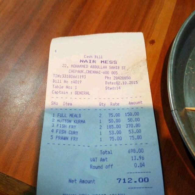 Menu at NAIR MESS, Chennai, NO:22