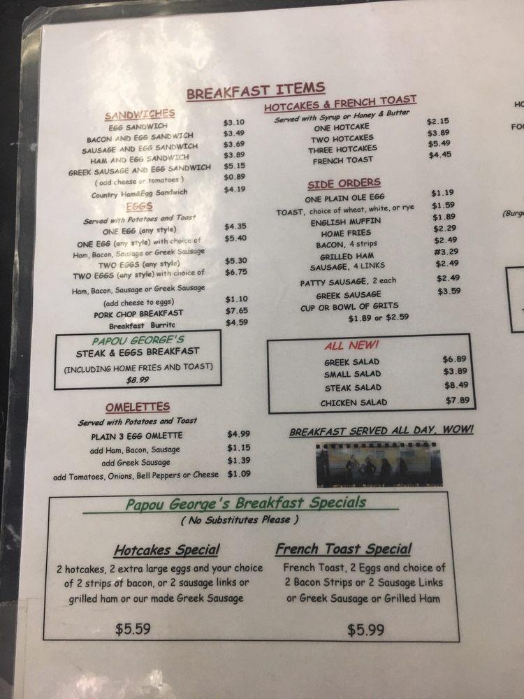 Menu at Papou George's Hot Dogs restaurant, Newport News