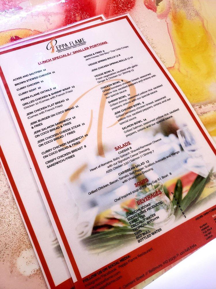 Menu at Peppa Flame Restaurant and Lounge, Baltimore