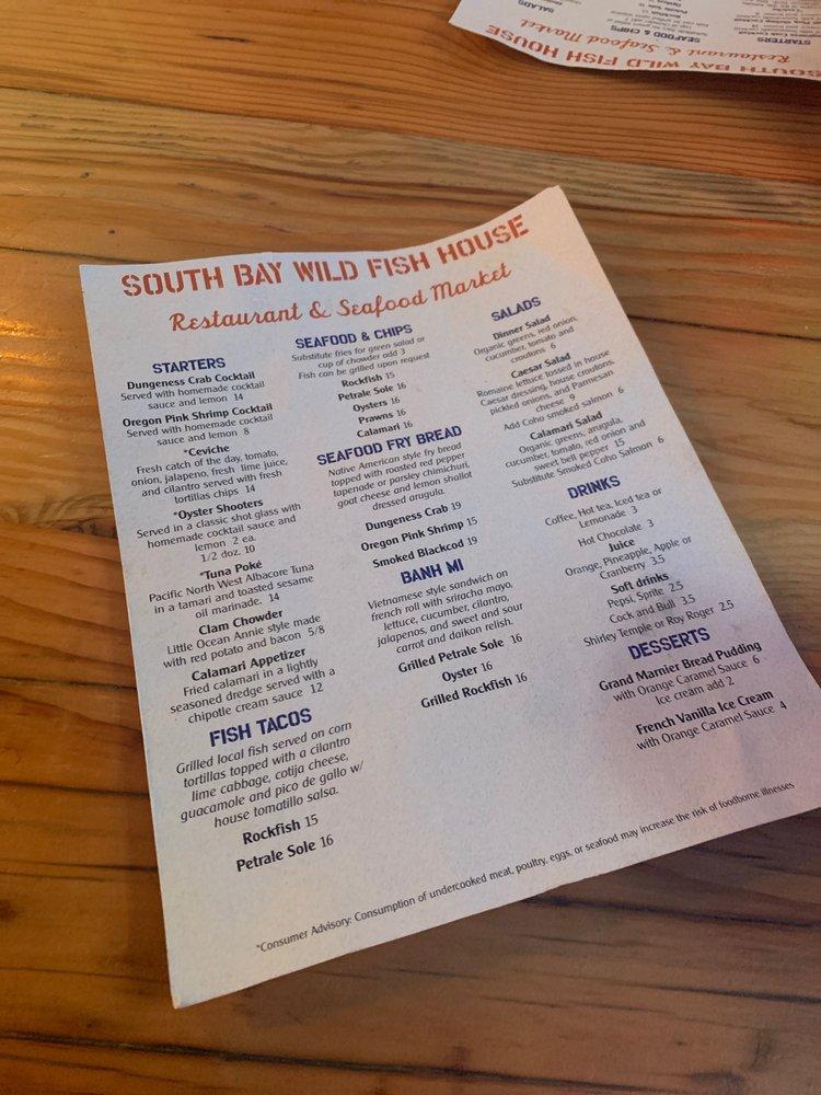Menu at South Bay Wild Fish House restaurant, Astoria