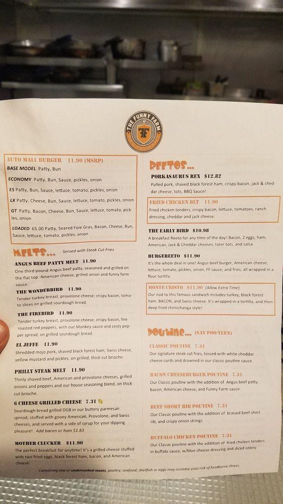 Menu at The Funny Farm Restaurant, San Jose, Stevens Creek Blvd