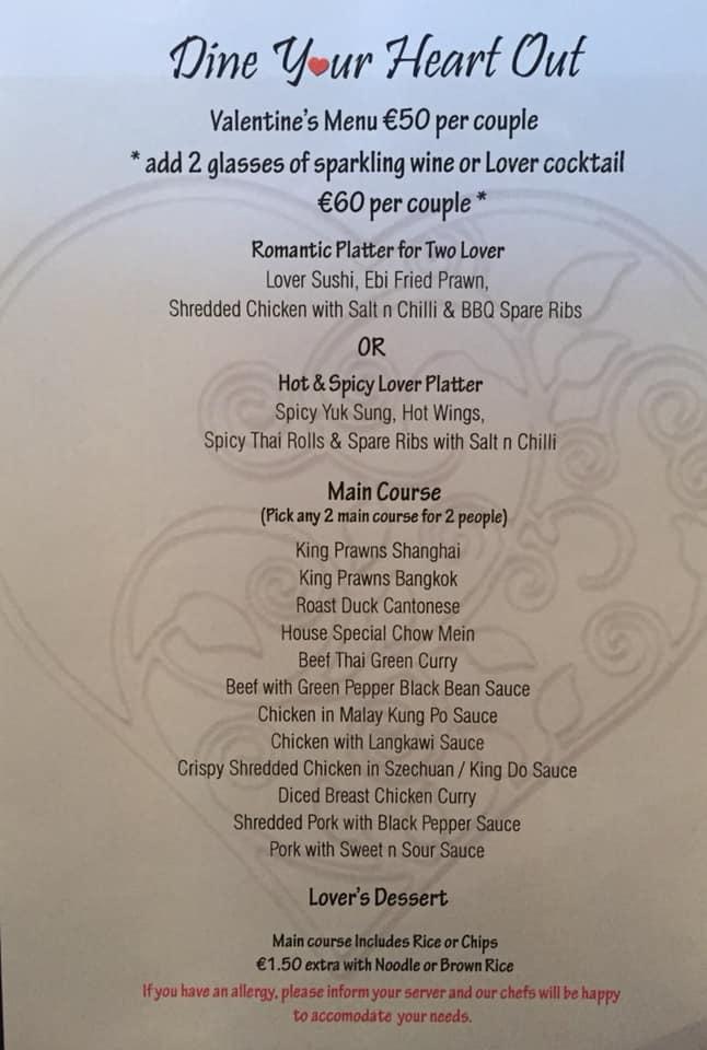 Menu at Wau Fusion restaurant, Ratoath