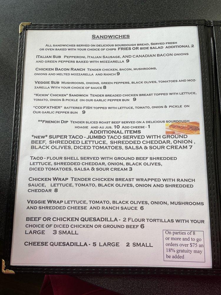 Menu at Four Aces Bar, Superior, 20 Mullan Rd W