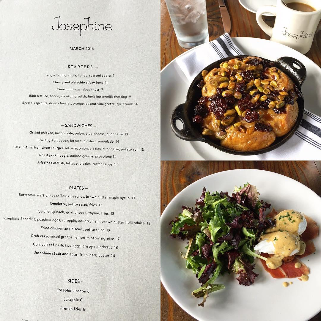 Menu at Josephine restaurant, Nashville