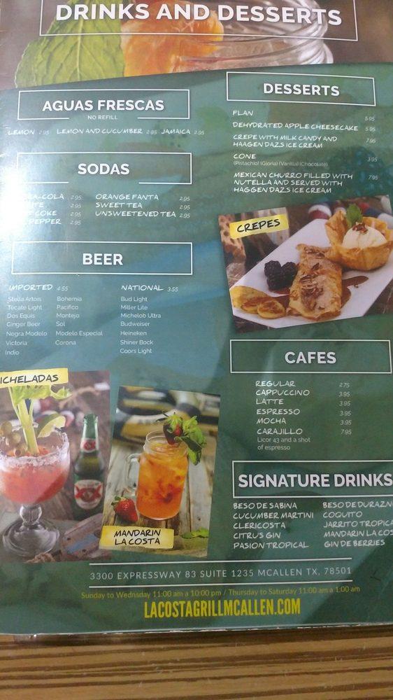 Menu at La Costa Grill pub & bar, McAllen, W Expy 83 Suite #1235