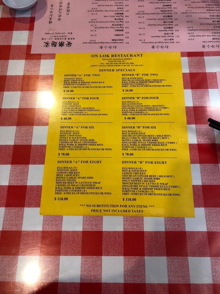 Menu at On Lok Restaurant & Won-ton House, Vancouver