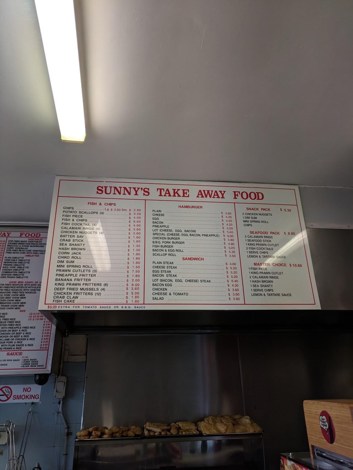 Menu at Sunny's Takeaway fast food, Chifley