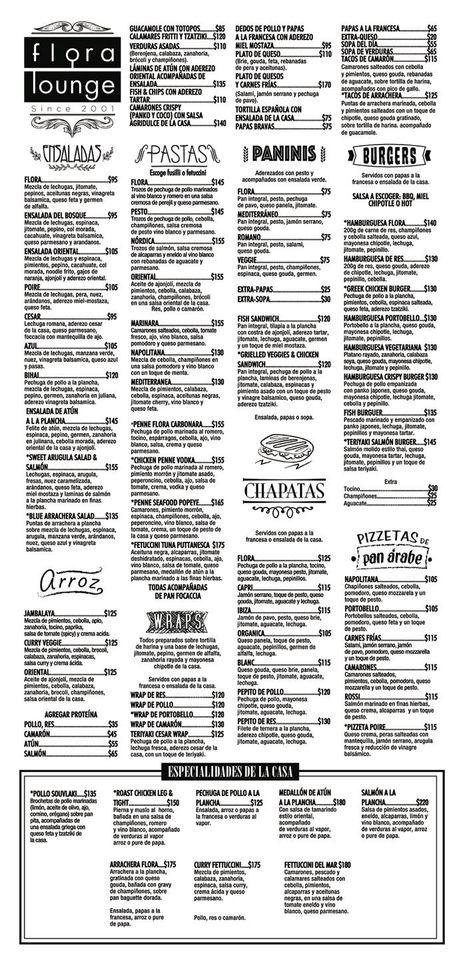 Carta del restaurante Flora Lounge, Ciudad del México