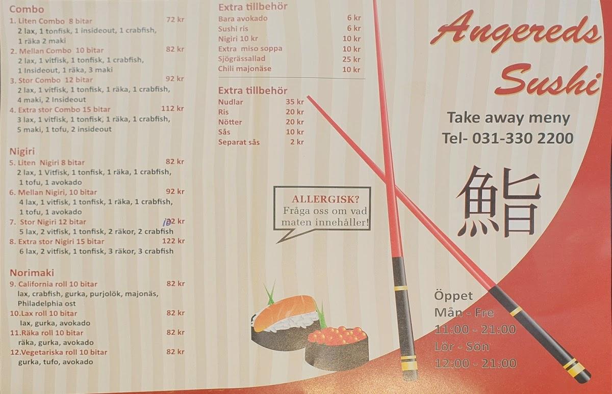 Menu at Angereds Sushi restaurant, Surte, Angereds torg 1