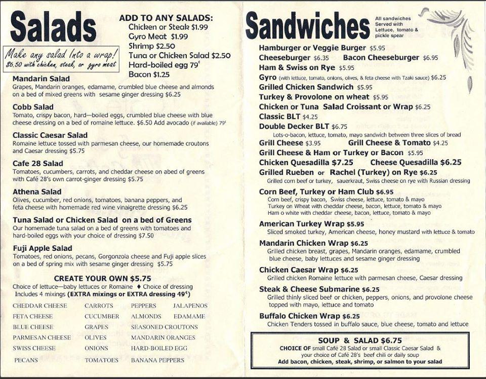 Menu at Cafe 28, Herndon, Dulles View Dr