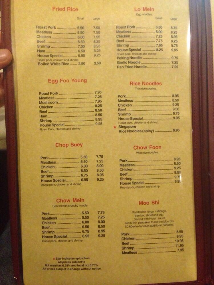 Menu at China Palace restaurant, Sandwich