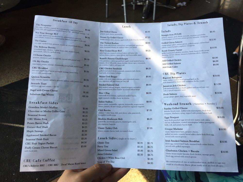 Menu at CRU Café cafe, Newport