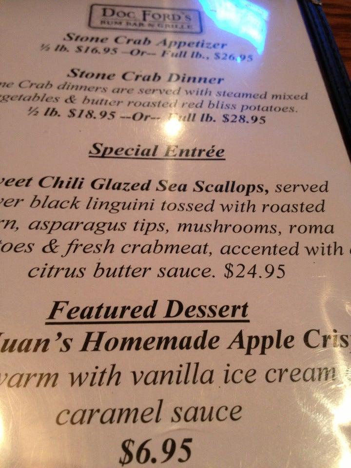 Menu at Doc Ford's Rum Bar & Grille, Sanibel, Island Inn Rd