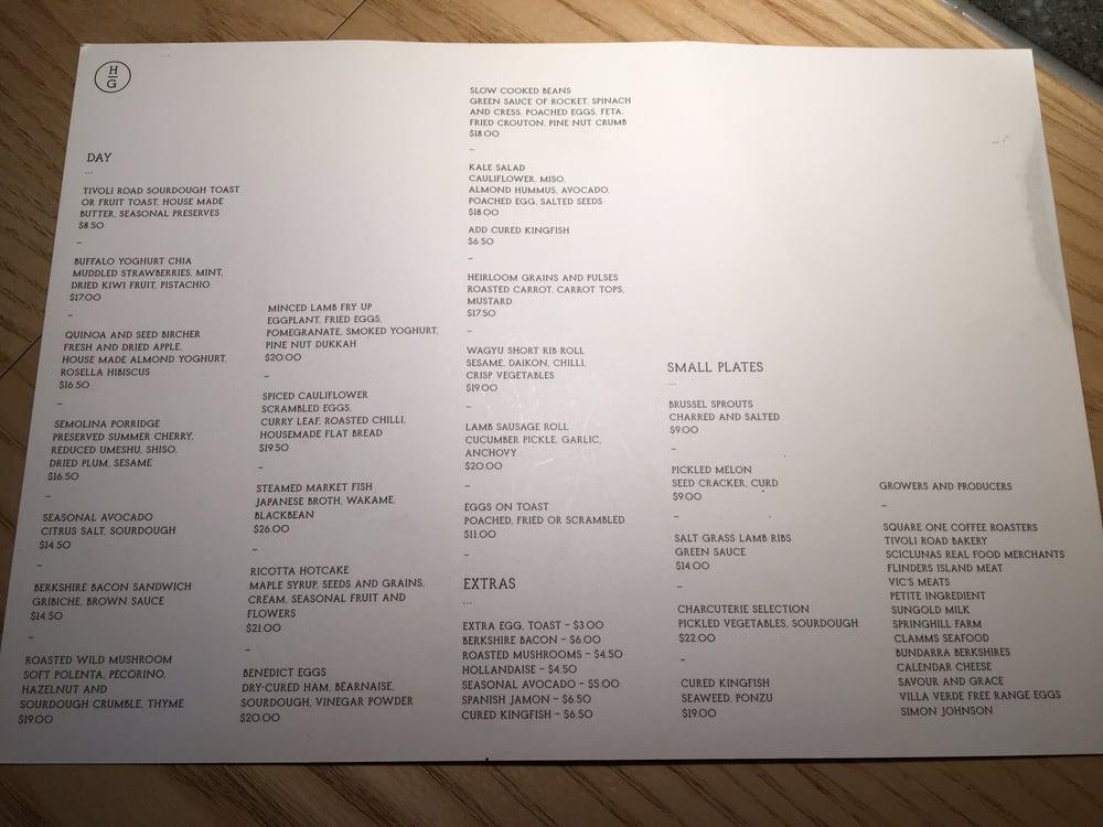 Menu at Higher Ground cafe, Melbourne
